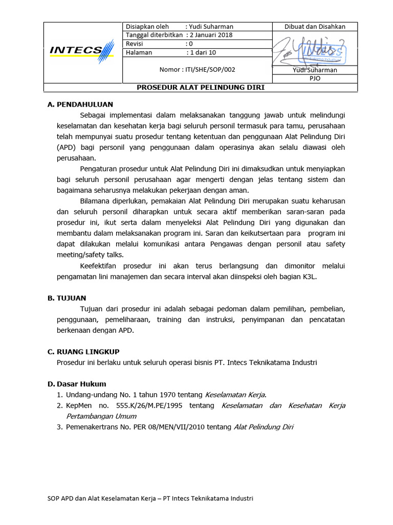 ITI-SHE-SOP-002 APD Intecs | PDF
