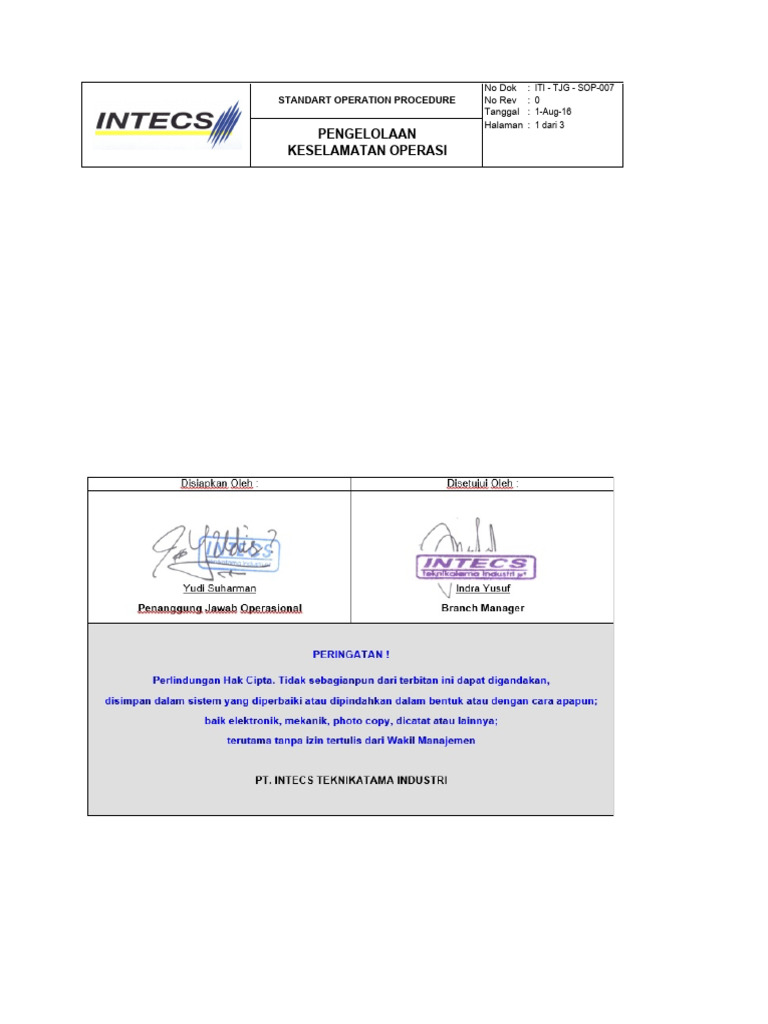 ITI SHE SOP 007 Pengelolaan KO Intecs | PDF