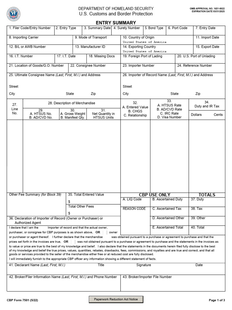 CBP Form 7501 | PDF | U.S. Customs And Border Protection | Social ...