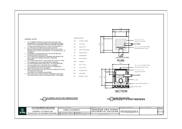 General Notes: Plumbing Notes and Abbrevations Plan and Section | PDF ...