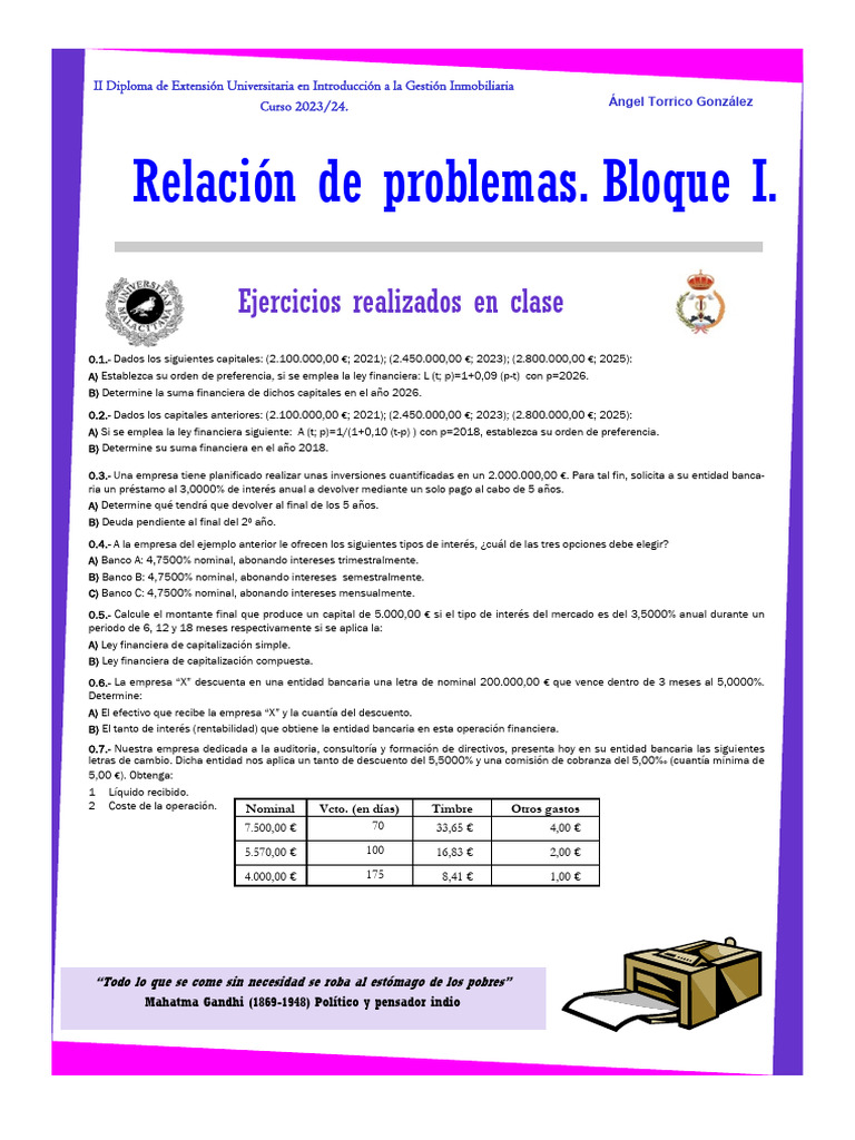 2024-02-27 01 Ejercicios Bloque I (2) | PDF | Interés | Bancos