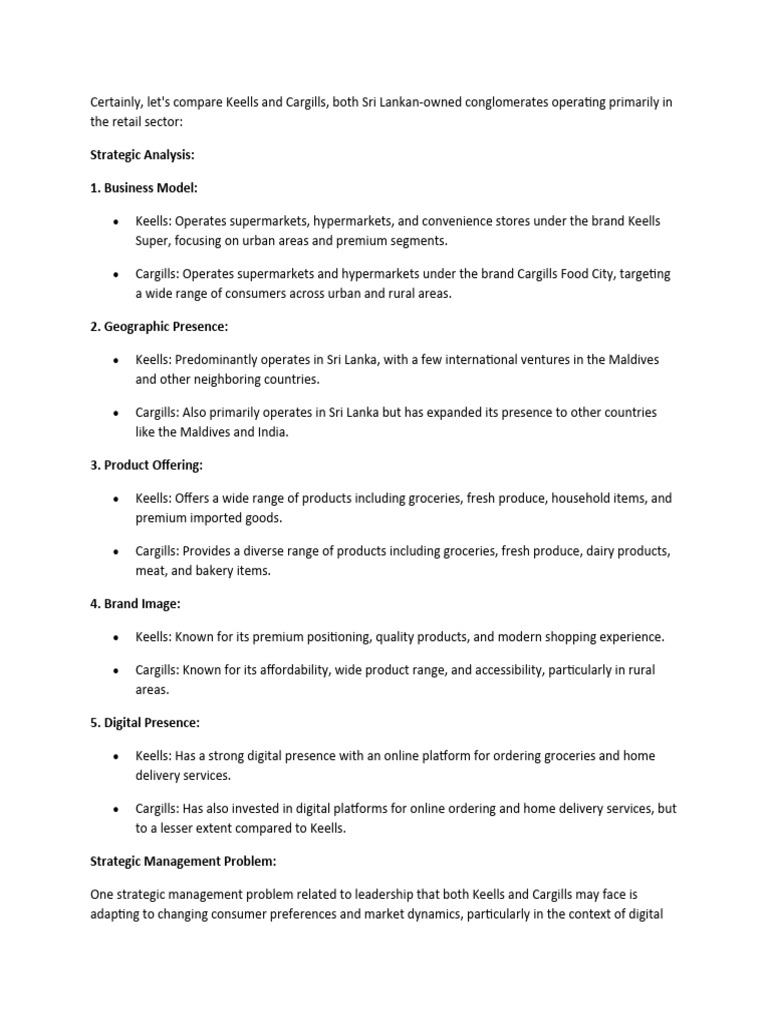 Keells and Cargills Strategic Management Assignment 1 | PDF ... Keells and Cargills Strategic Management Assignment 1 | PDF ...