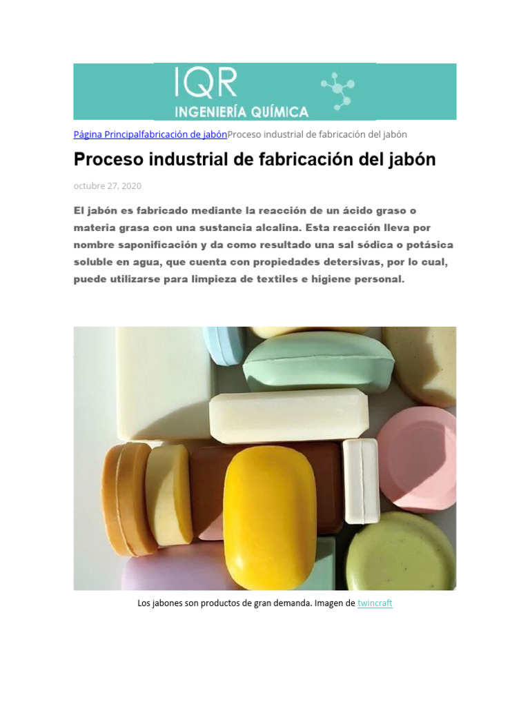 Elaboracion Industrial de Jabon | PDF | Jabón | Tensioactivo
