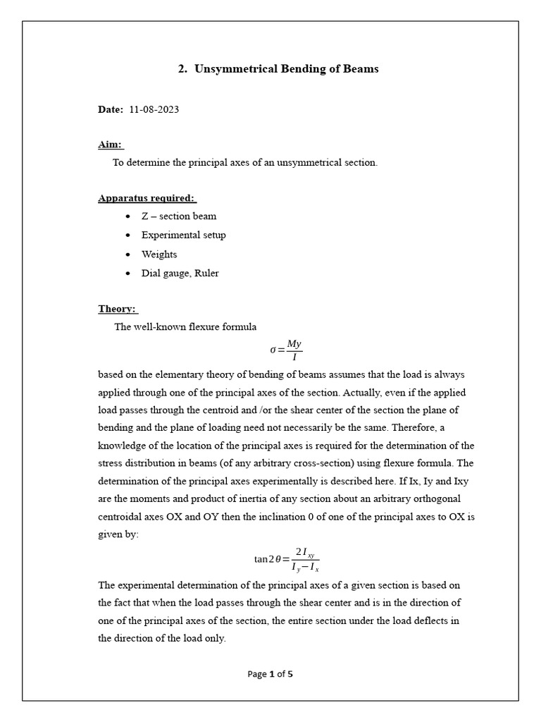 2 - Unsymmetrical Bending of Beams - 11-08-23 | PDF | Bending | Beam ...