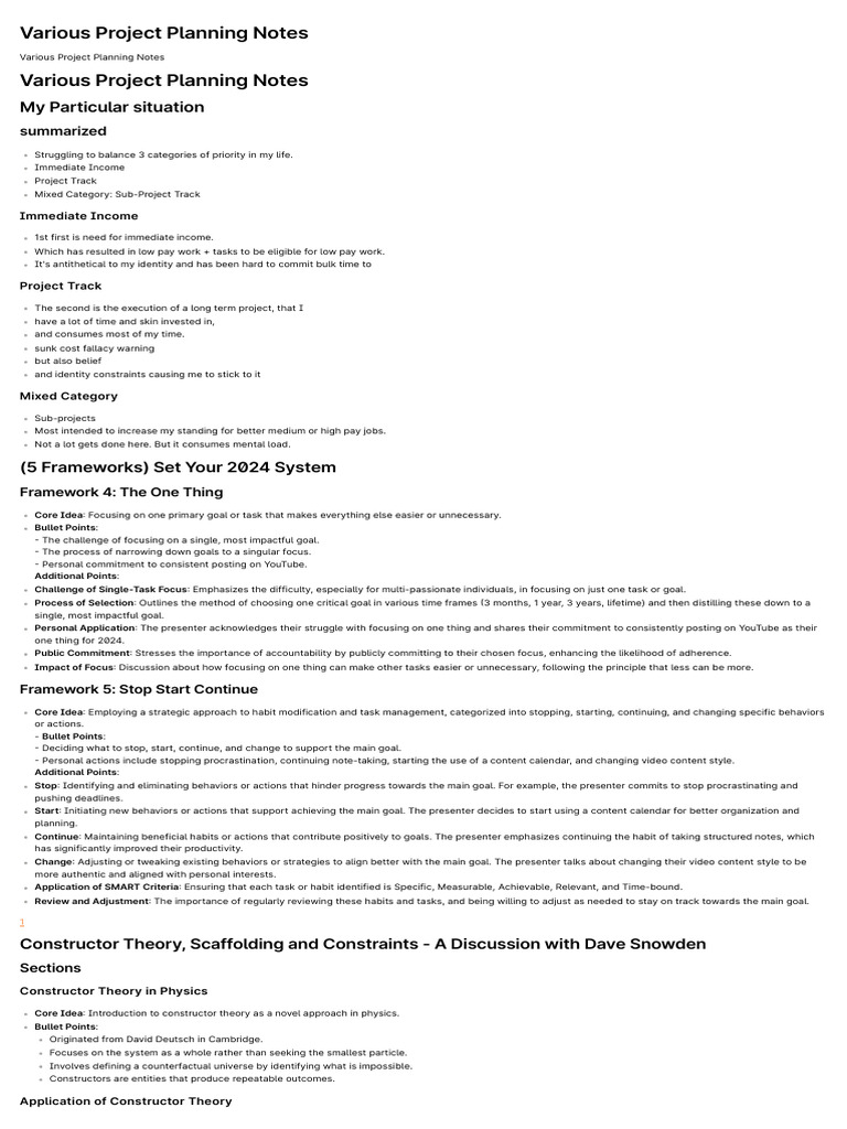 Various Project Planning Notes | PDF | Goal