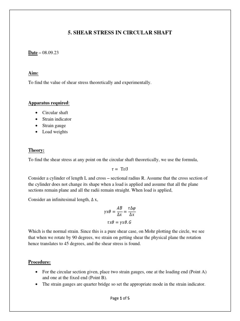 5 - Shear Stress in Circular Shaft - 08-09-2023 | Download Free PDF | Stress (Mechanics ...