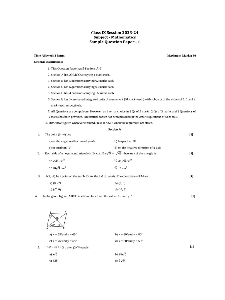 Grade 9 Maths Model Paper | PDF