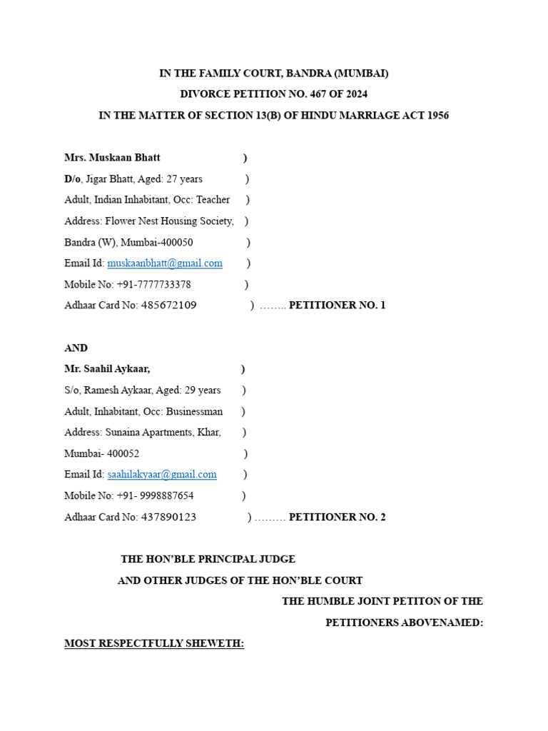 Mutual Consent Divorce Petition | PDF | Marriage | Divorce Mutual Consent Divorce Petition | PDF | Marriage | Divorce