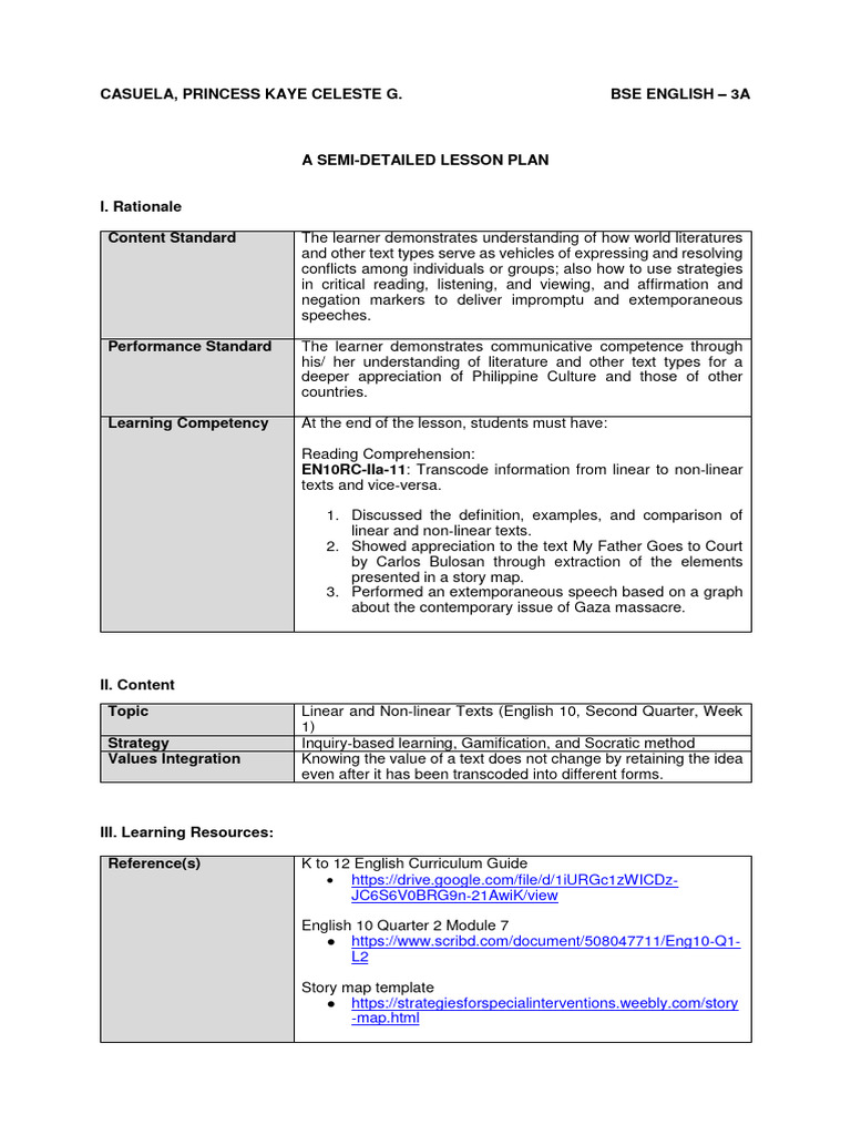 Grade 9 Lesson Plan: Text Types | PDF | Learning | Lesson Plan