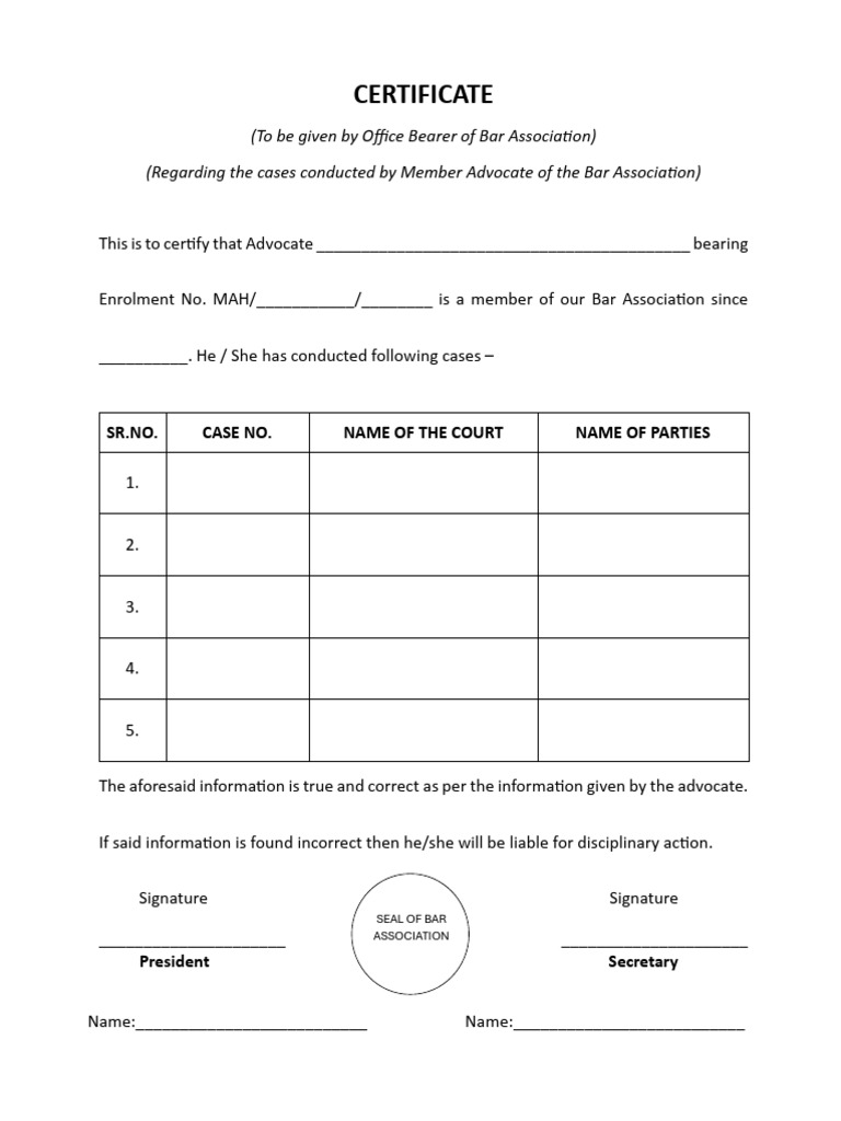 Advocate Membership Certification Template | PDF | Career & Growth ...