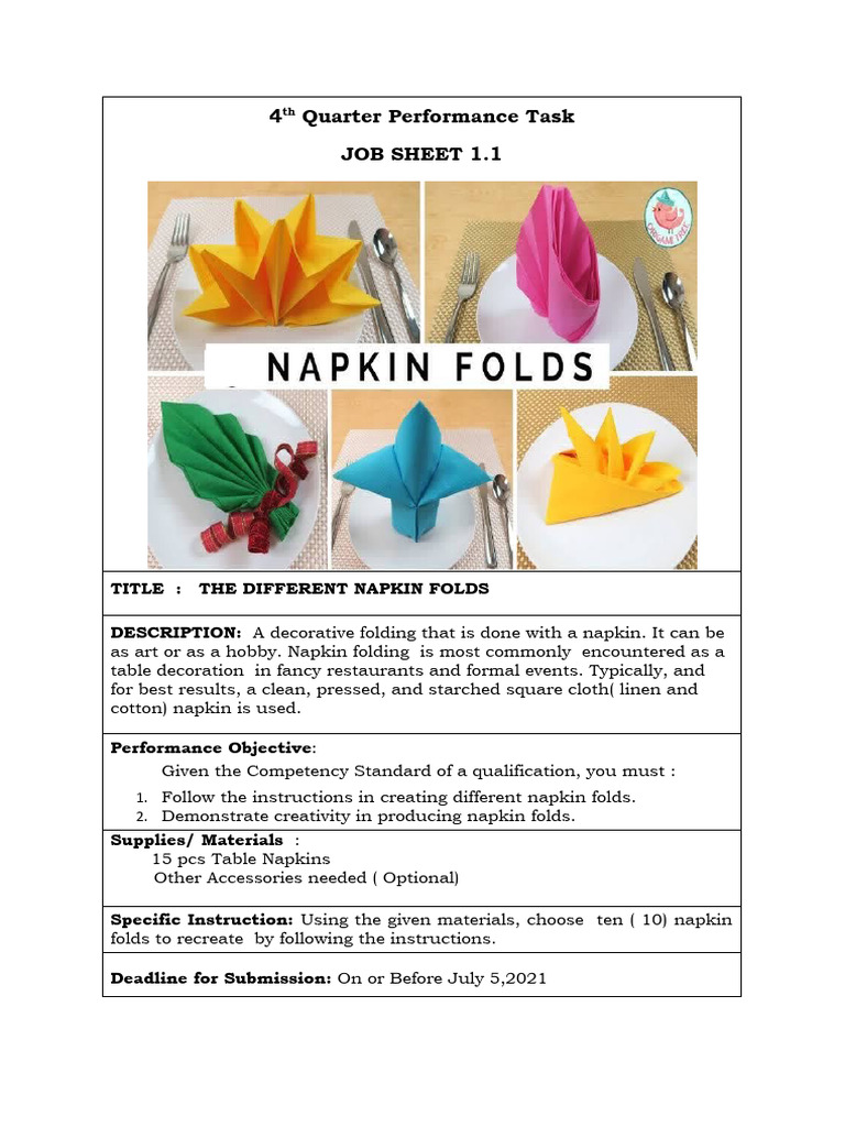 Job Sheet Napkin Folds | PDF