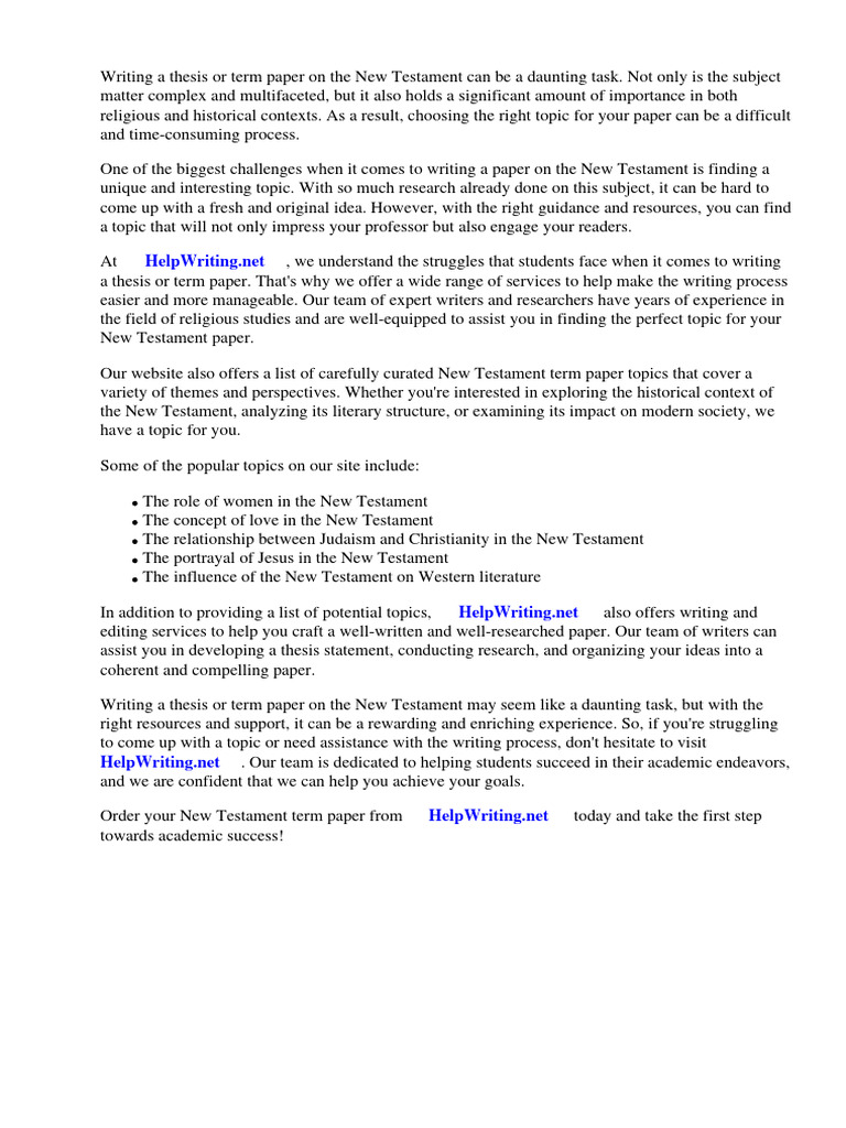 New Testament Paper Topics & Help | PDF | New Testament | Jesus