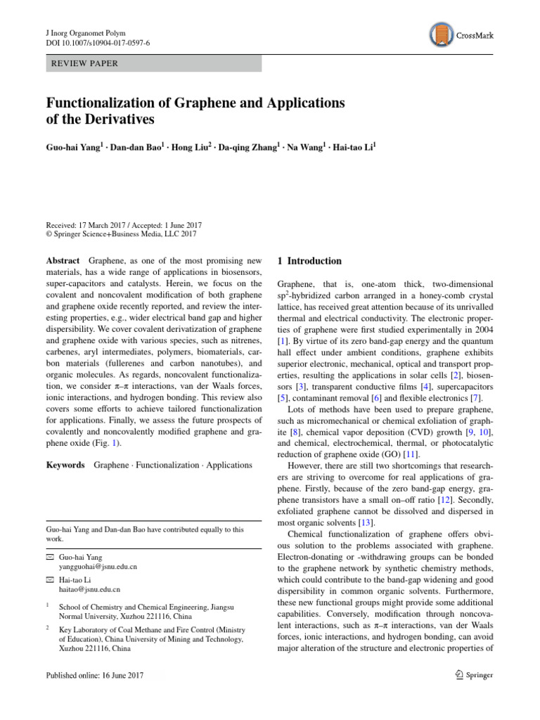 Functionalization of Graphene and Applications | PDF | Graphene | Carbon Nanotube