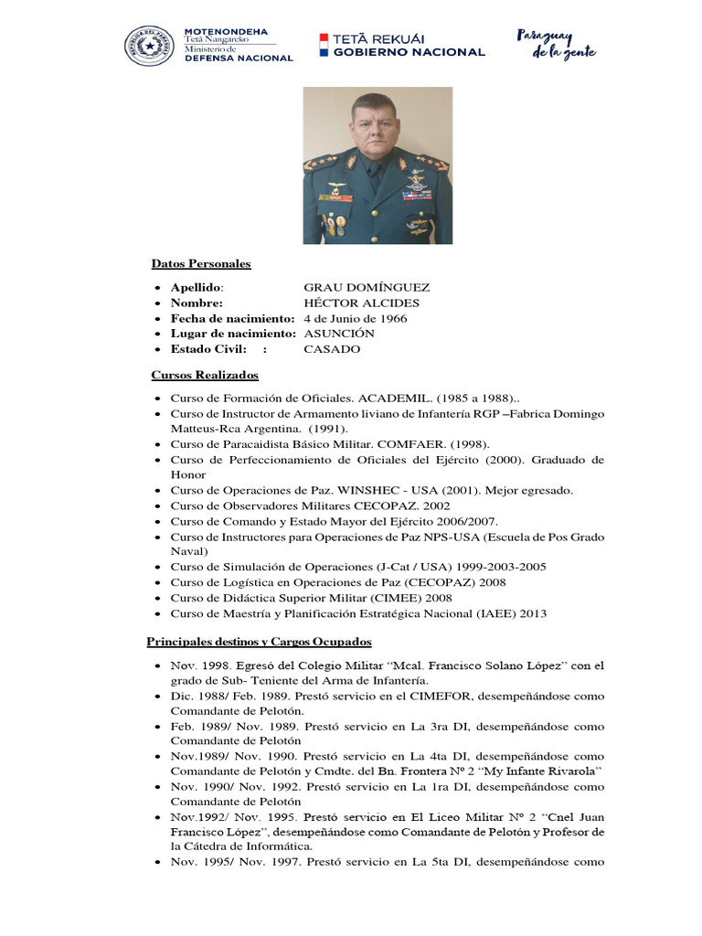 Curriculum Gral Div Hector Grau | PDF | Ciencia militar | Oficial (Fuerzas Armadas)