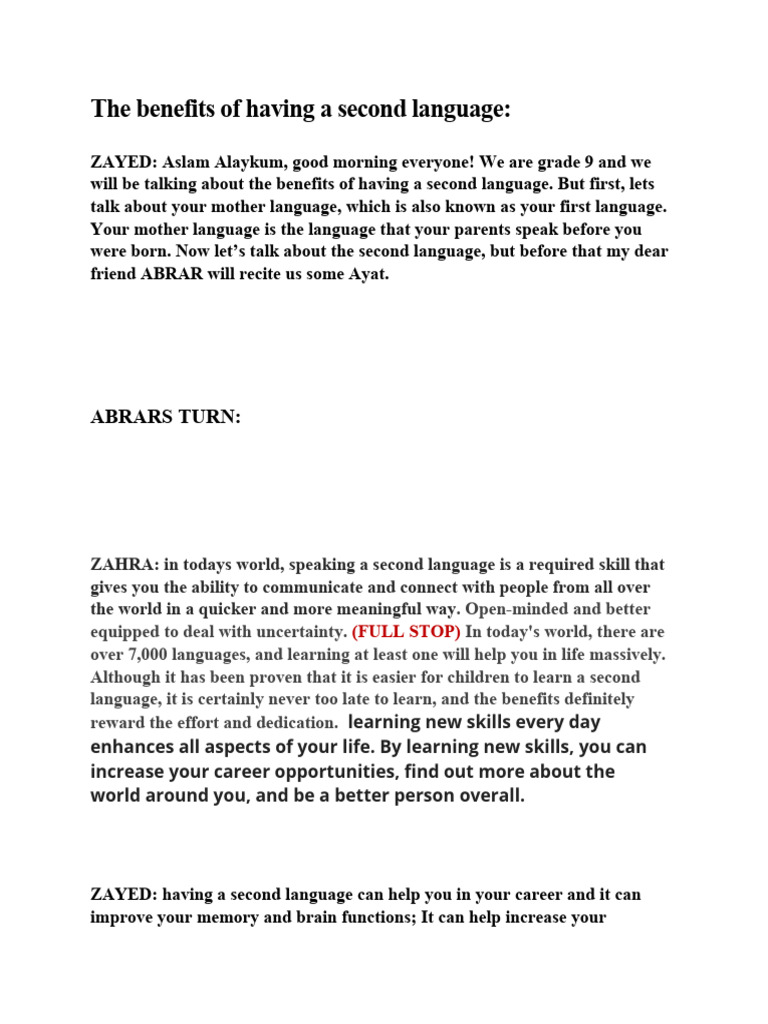 Benefits of Learning a Second Language | PDF | Second Language | Learning