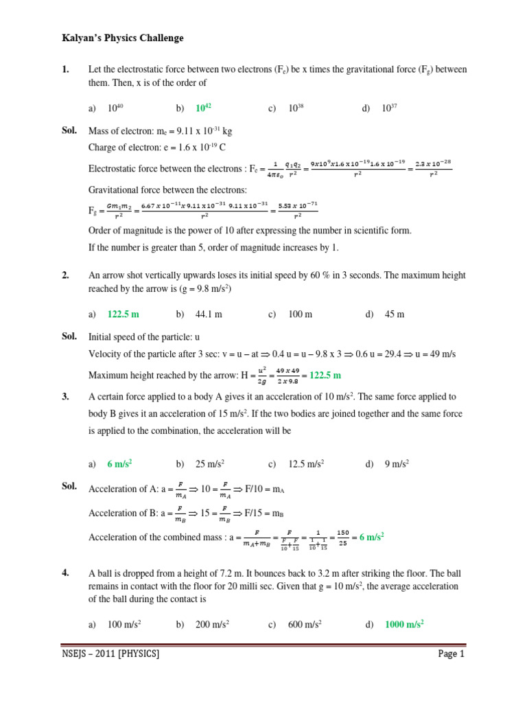 Nsejs 2011 Solution | PDF | Magnetic Field | Force