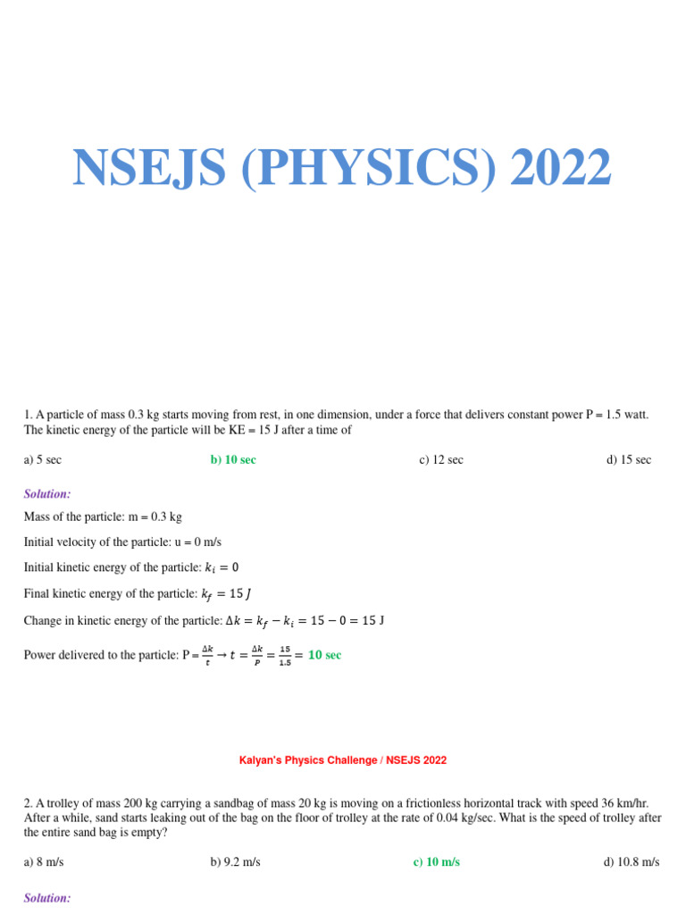 NSEJS 2022 Physics Challenge Solutions | PDF | Scattering | Classical ...