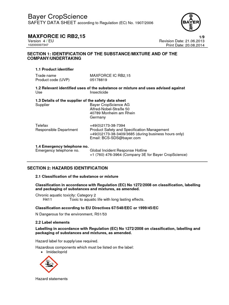 Imidacloprid MSDS | PDF | Dangerous Goods | Toxicity