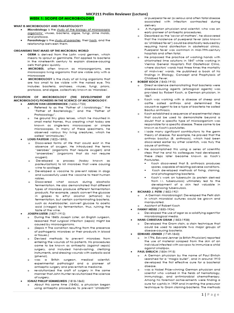 Micp211 (Lec) Prelim Reviewer | PDF | Microorganism | Microbiology
