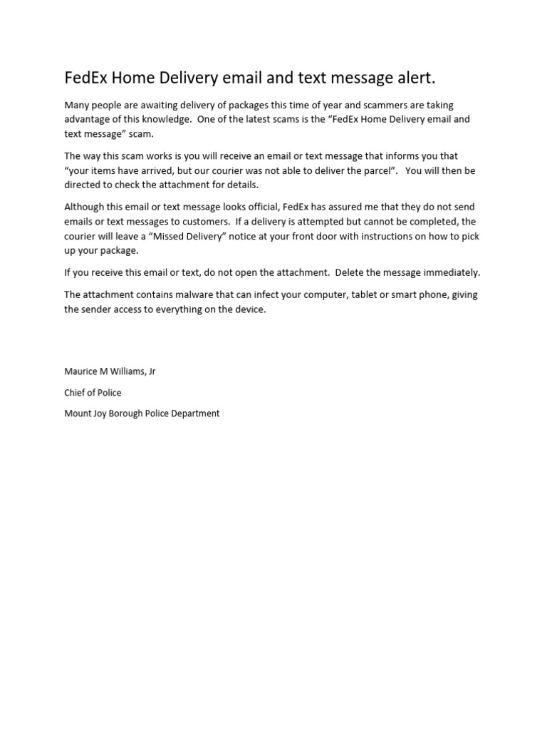 FedEx Home Delivery Email and Text Message Alert | PDF