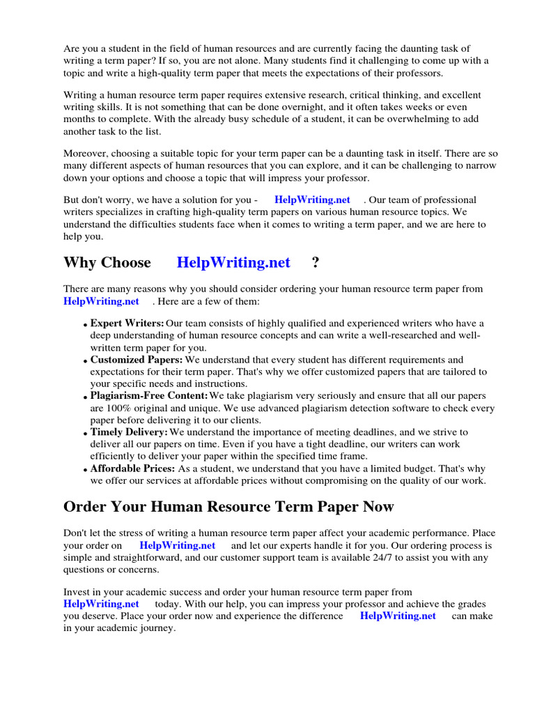 Human Resource Term Paper Topics | PDF | Employment | Human Resources