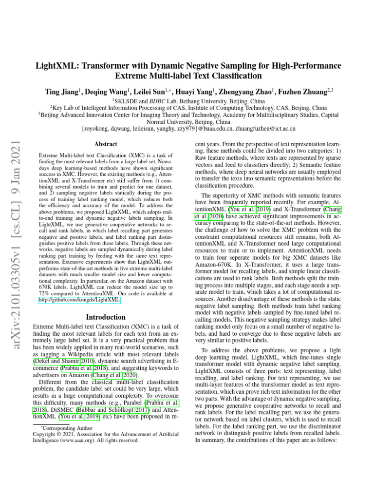 Lightxml Transformer With Dynamic Negative Sampling For High Performance Pdf Deep Learning
