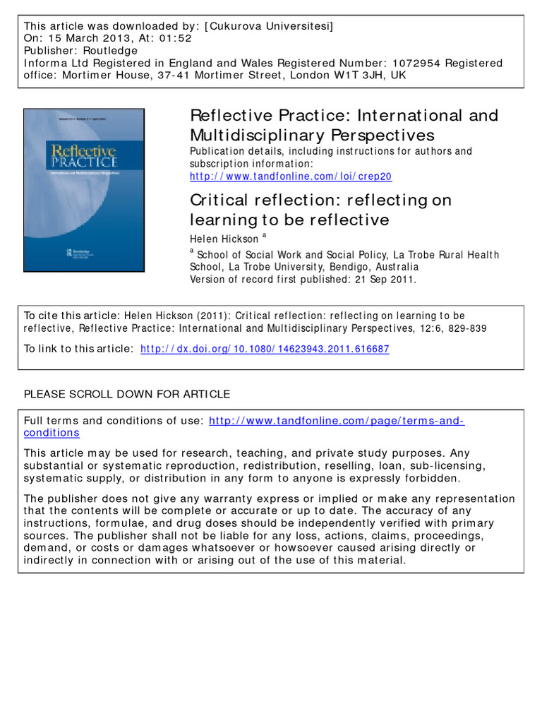 Critical Reflection | PDF | Reflective Practice | Theory