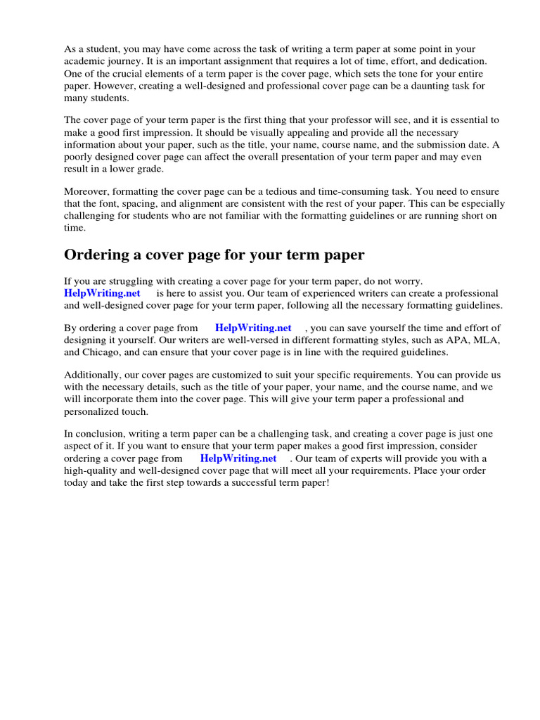 Cover Page For Term Paper | PDF | Essays | Academic Publishing Cover Page For Term Paper | PDF | Essays | Academic Publishing