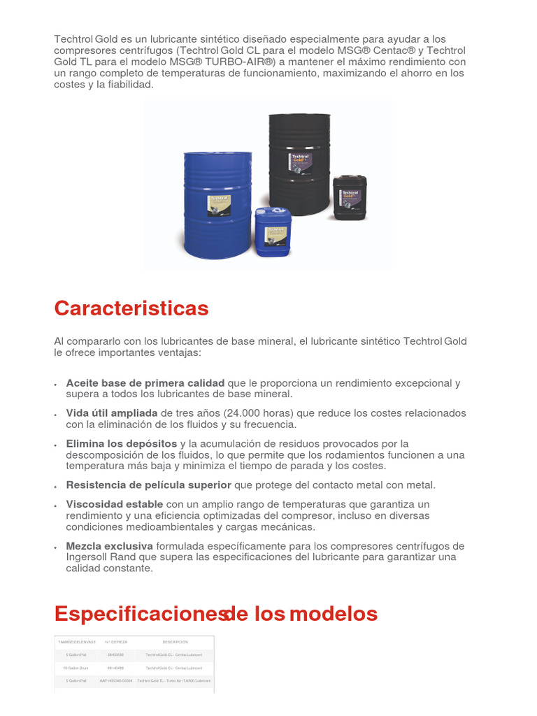 Lubricante Techtrol Gold para Compresores Centrífugos - Es ES | PDF
