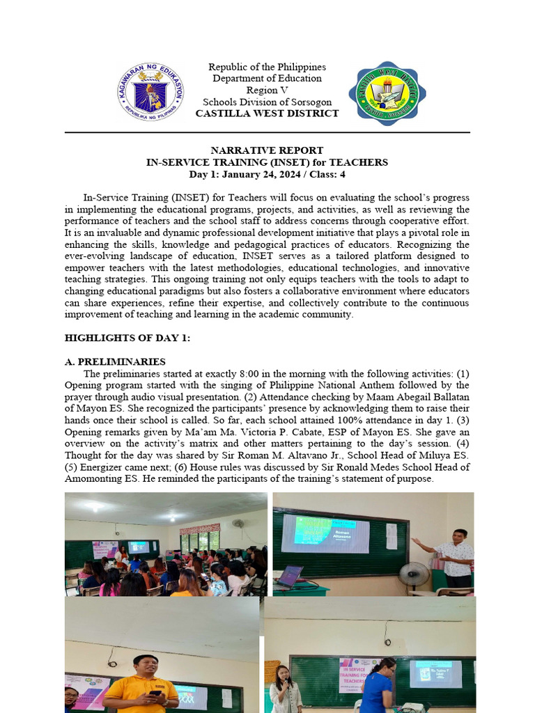 Class 4 Inset-Narrative-Report - Day-1 | PDF | Learning | Teachers