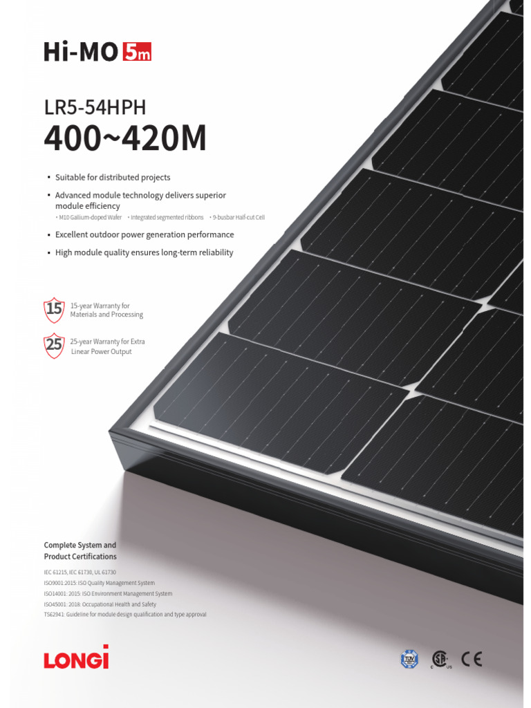 Panouri Longi 20065 LR5 54HPH 400 420M New | PDF