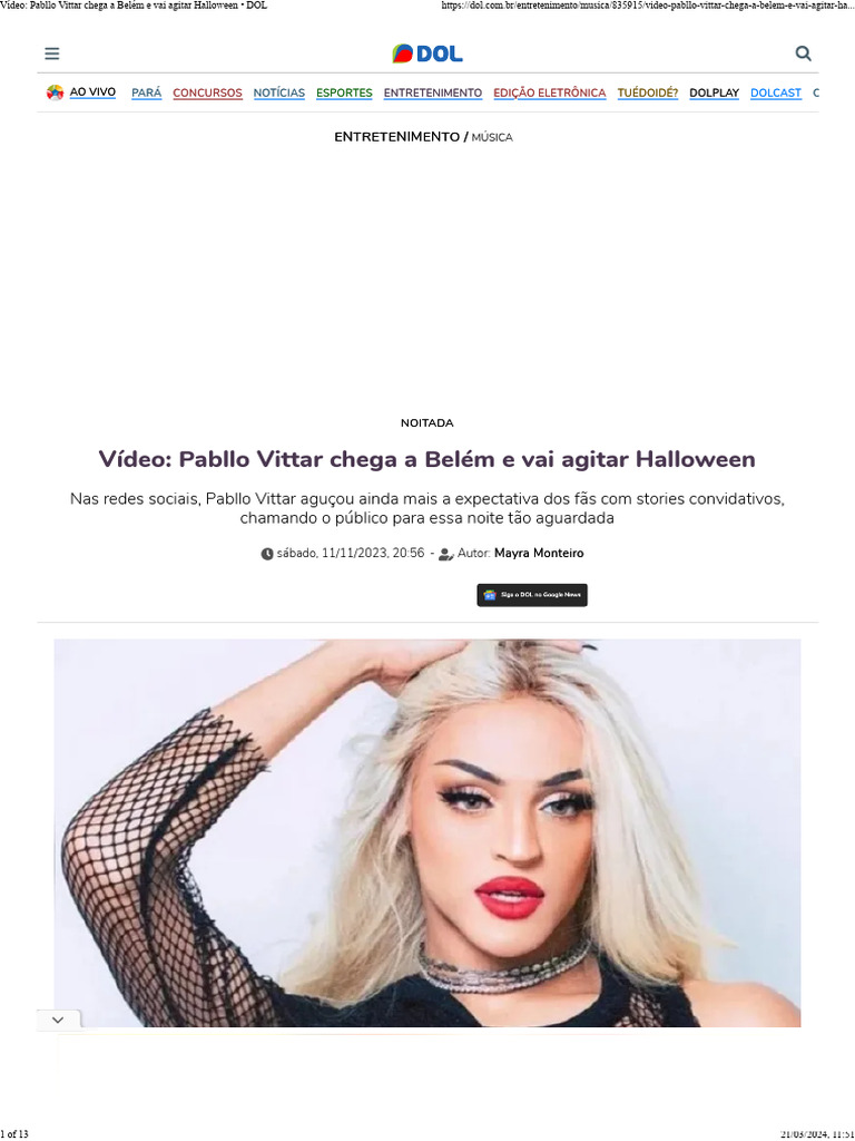 Vídeo Pabllo Vittar chega a Belém e vai agitar Halloween • DOL | PDF