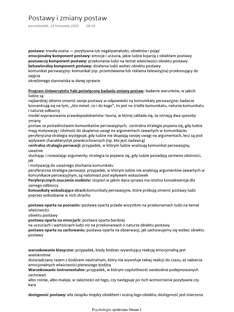 Postawy I Zmiany Postaw | PDF