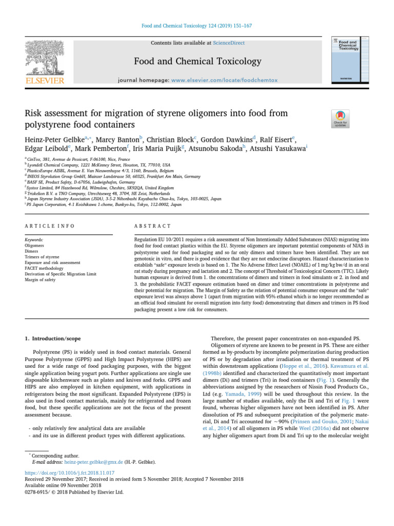 2019 Gelbke Risk Assessment For Migration of Styrene | PDF ...