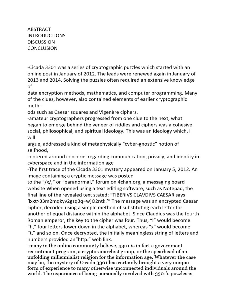 Cicada 3301: Overview and Ideology | PDF | Cipher | Cryptography