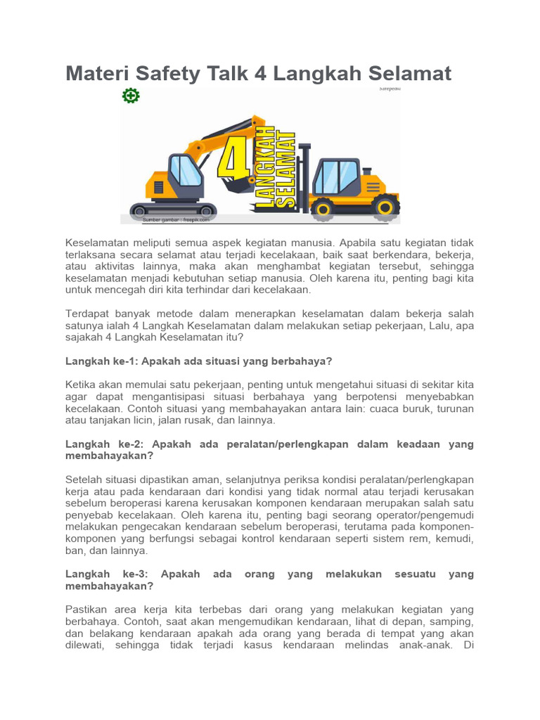 Materi Safety Talk 4 Langkah Selamat TGL 27 - 11 - 2023 | PDF Materi Safety Talk 4 Langkah Selamat TGL 27 - 11 - 2023 | PDF