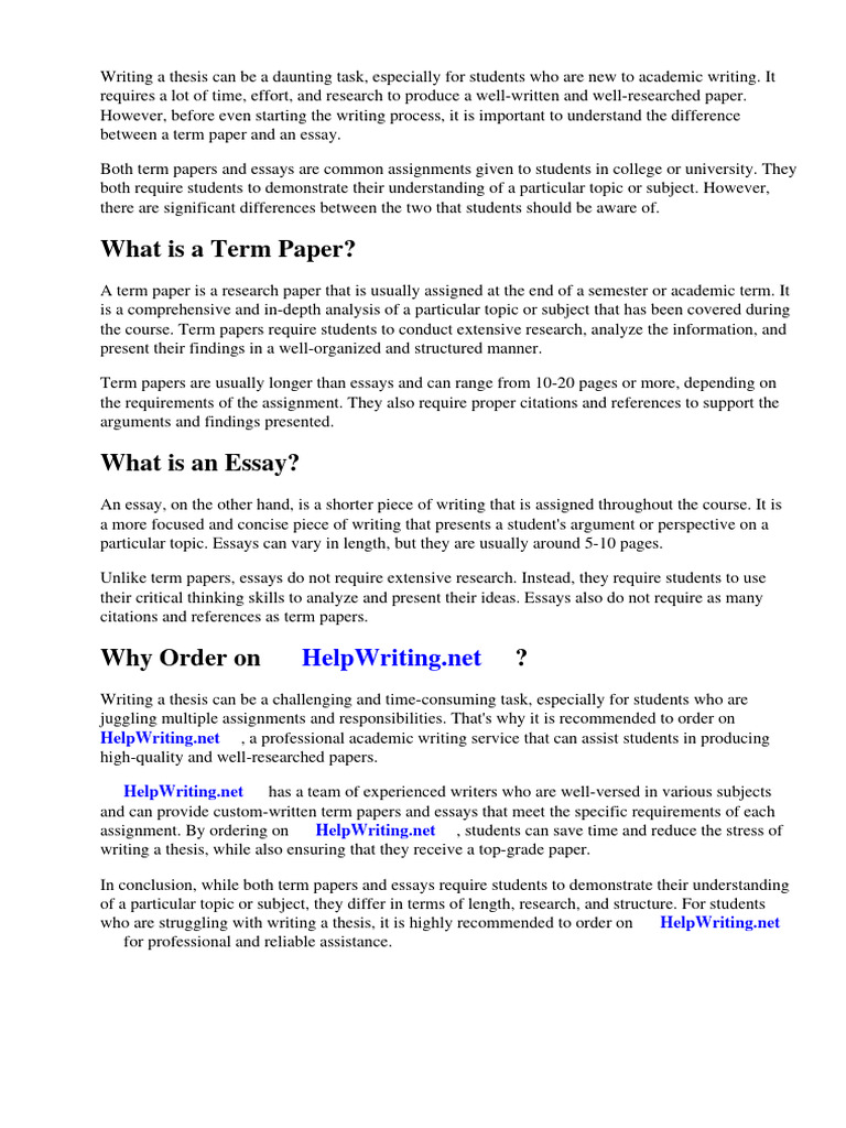 Term Paper vs Essay: Key Differences | PDF | Essays | Thesis