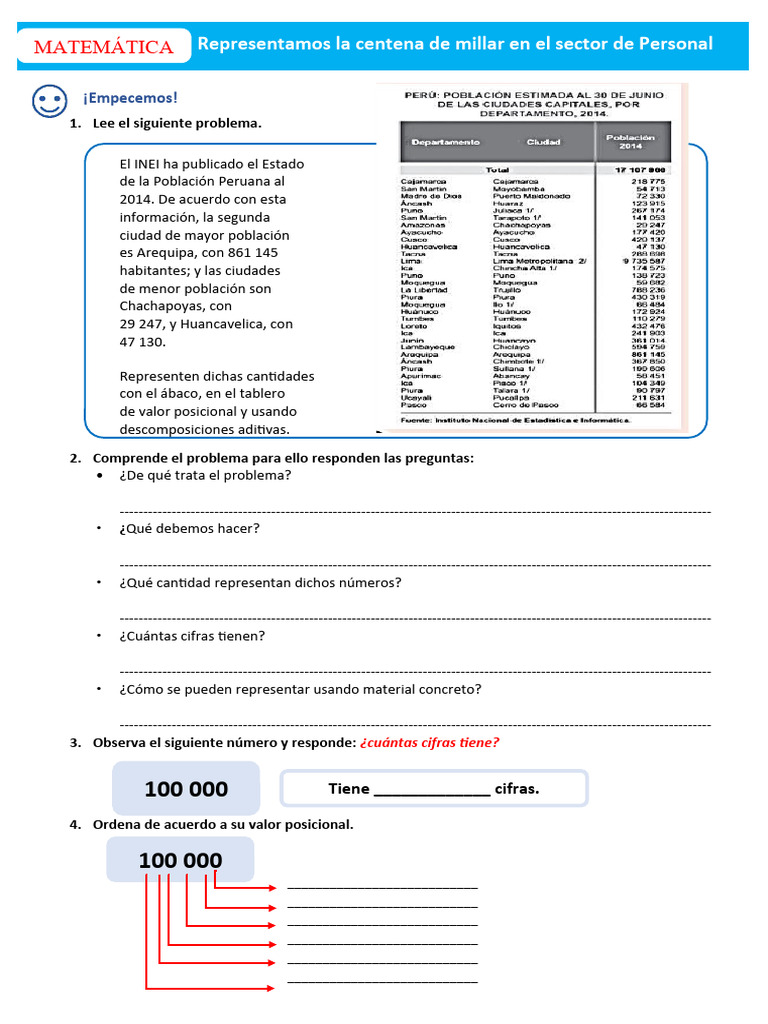 FICHA MAT. Representamos La Centena de Millar 19 de Marzo | PDF