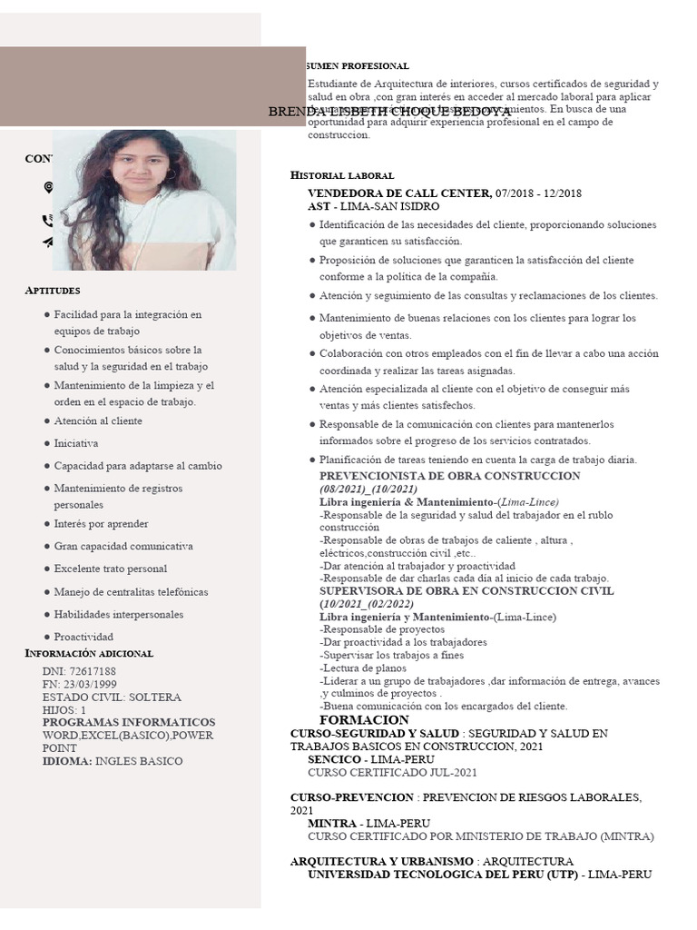 CV- BRENDA CHOQUE | PDF | Cliente