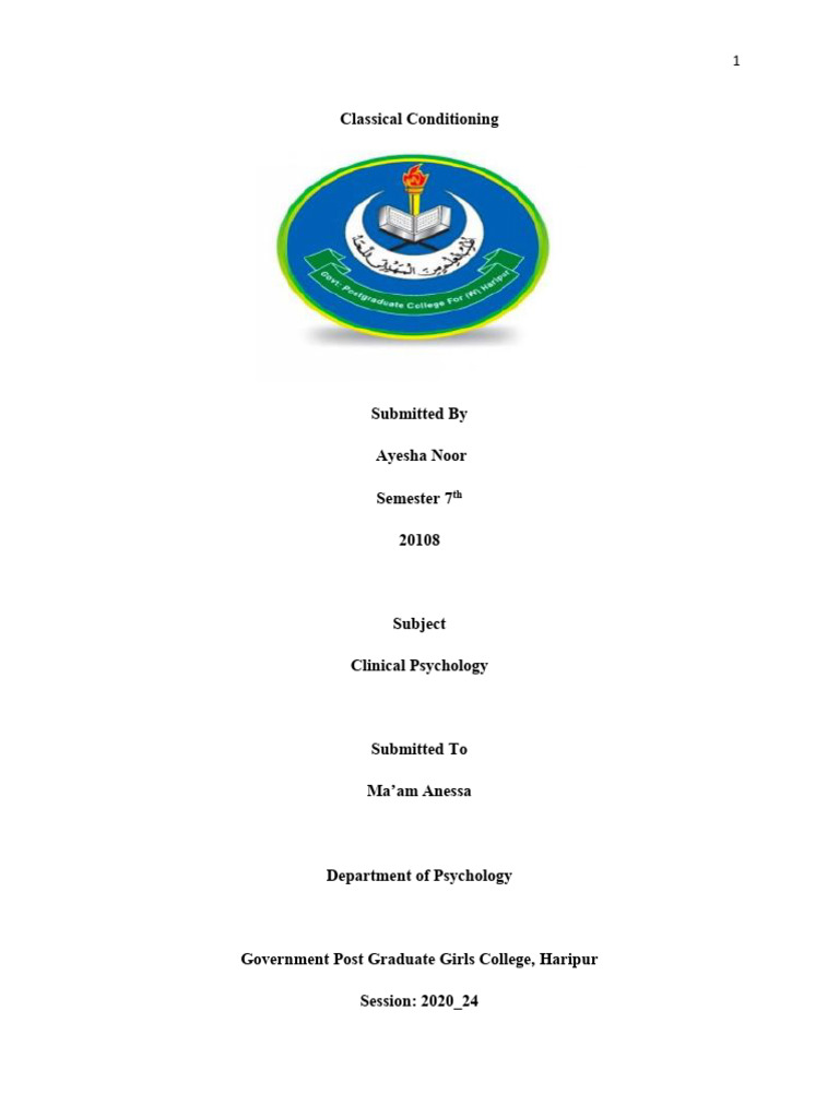 Classical Conditioning Assigment | PDF | Classical Conditioning | Behaviour Therapy