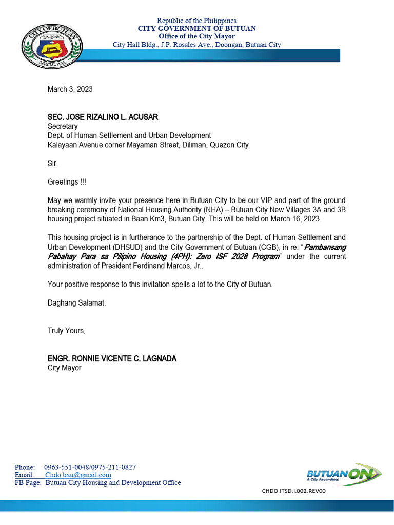 Invitation to DHSUD Groundbreaking Ceremony | PDF