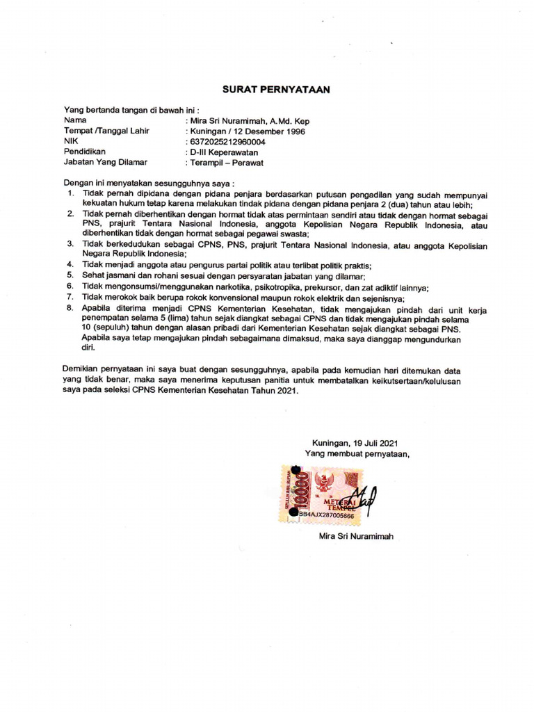 Surat Peryataan | PDF