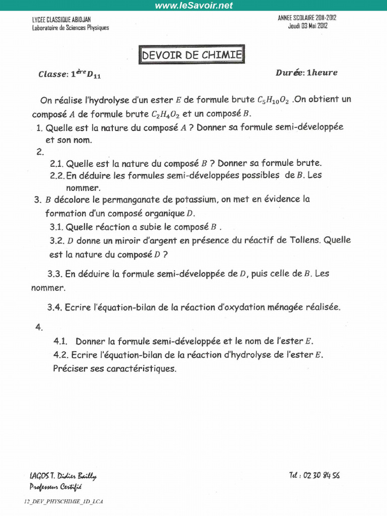 12 Dev Physchimie 1D Lca 2 | PDF