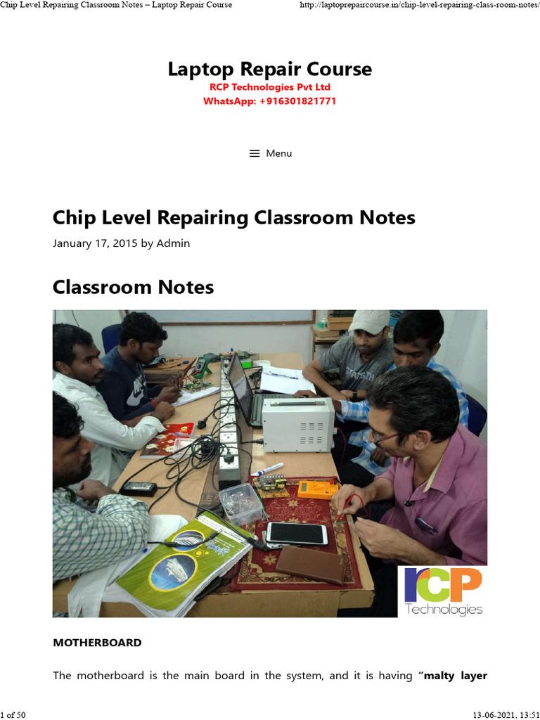 Chip Level Repairing Classroom Notes - Laptop Repair Course | PDF ...