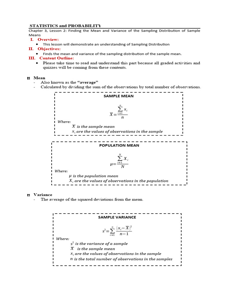 Lesson 6 | PDF | Variance | Standard Deviation