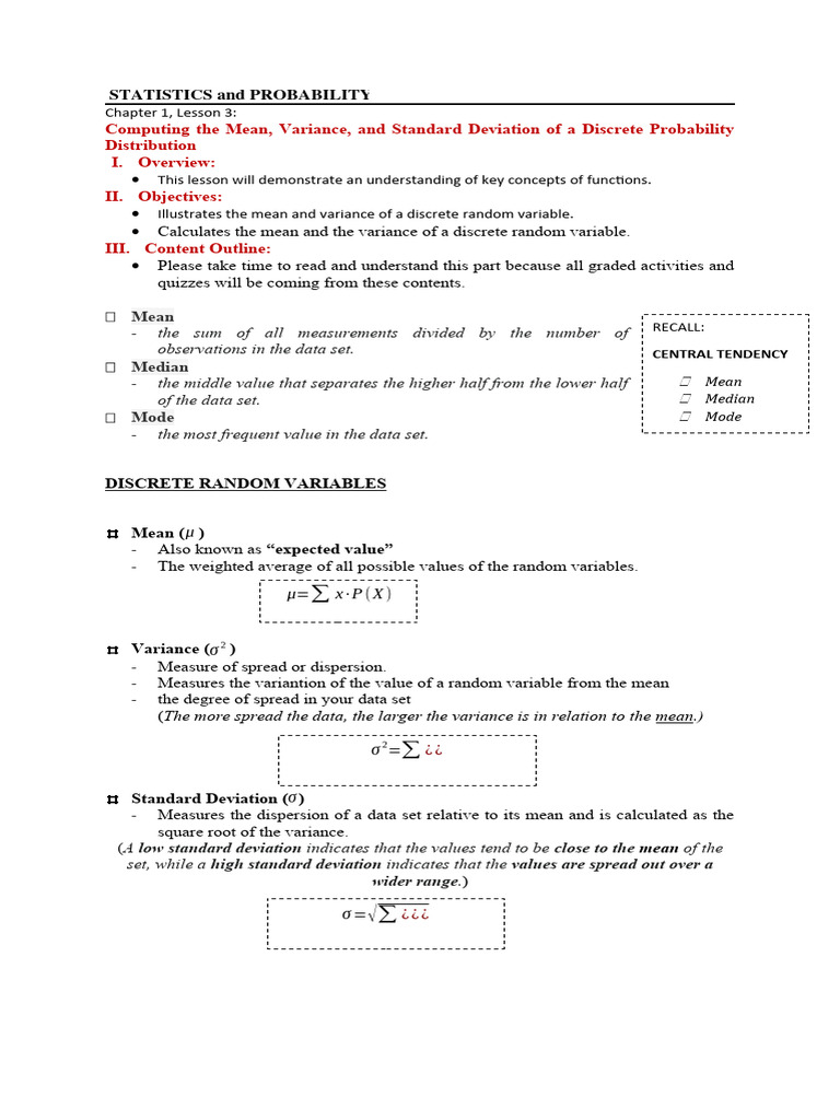 Lesson 3 Pdf Variance Standard Deviation