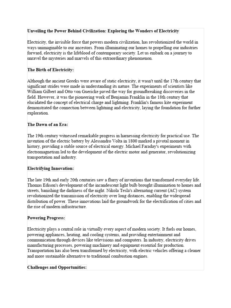 Unveiling The Power Behind Civilization | PDF | Electricity | Renewable ... Unveiling The Power Behind Civilization | PDF | Electricity | Renewable ...