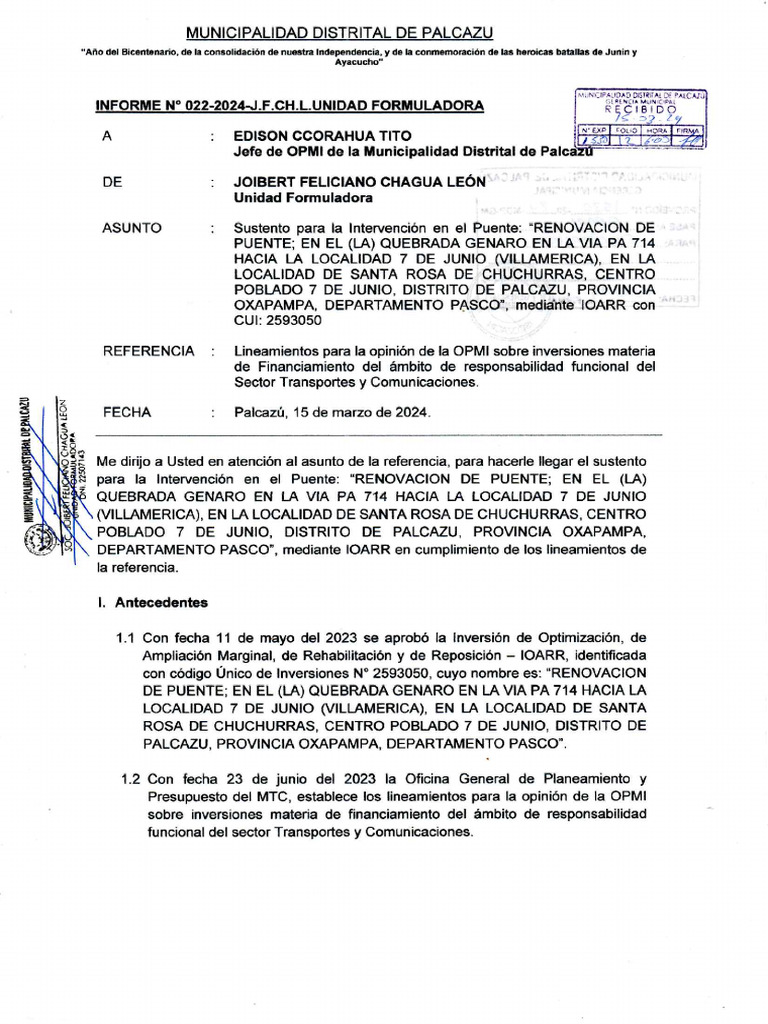 INFORME N°022 PUENTE QUEBRADA GENARO | PDF