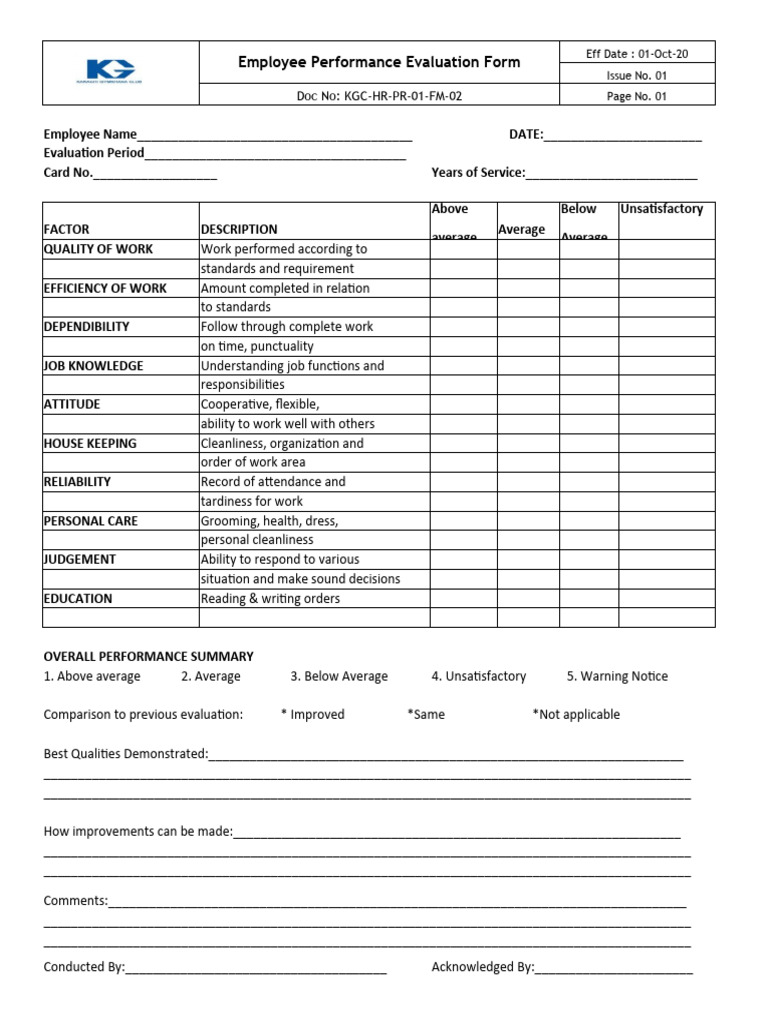 04 Employee Performance Evaluation Form-FM-04 | PDF | Performance ...