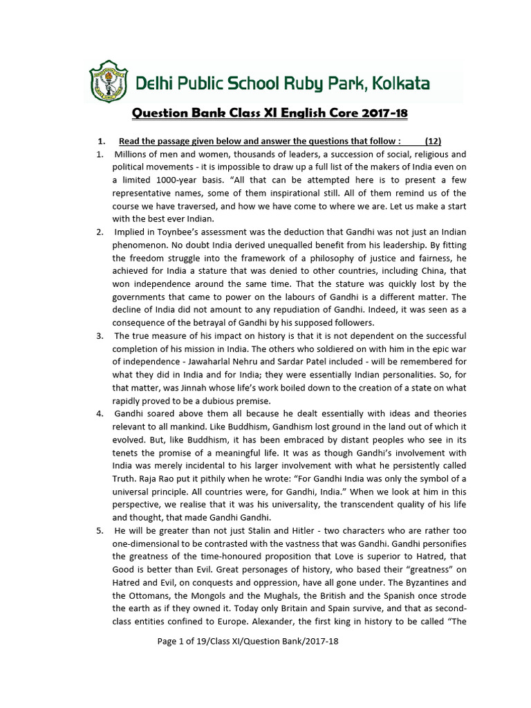 Class XI Question Bank ENGLISH 2017 18 | PDF | Tutankhamun